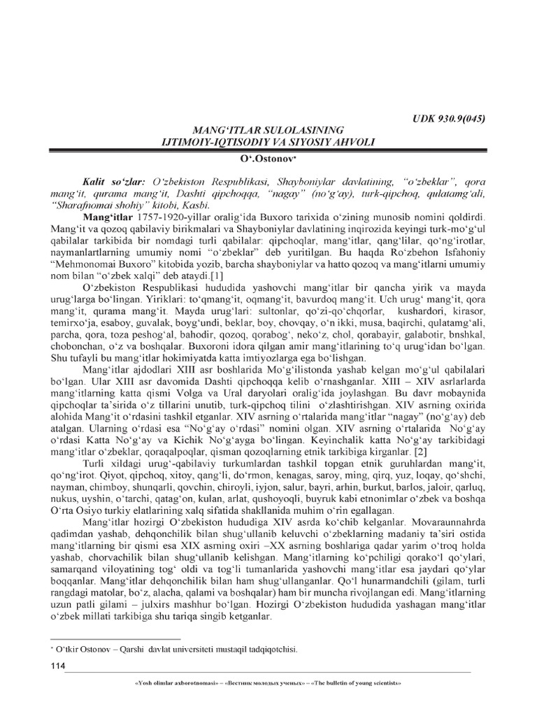Mang Itlar Sulolasining Ijtimoiy Iqtisodiy Va Siyosiy Ahvoli | PDF