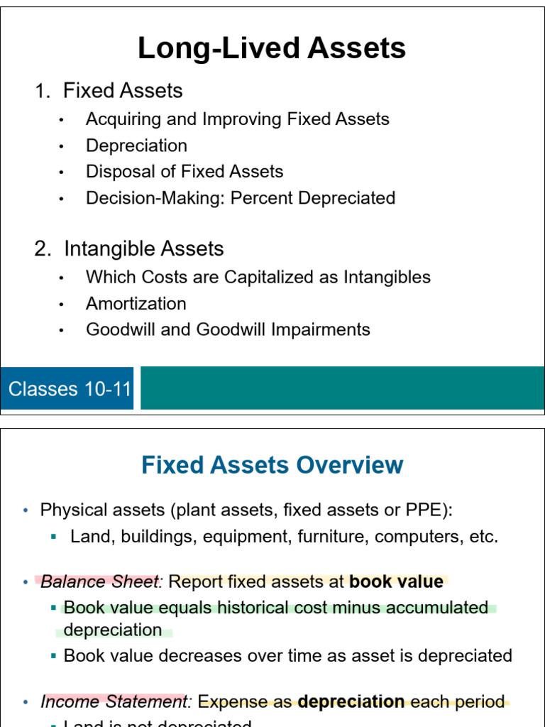 Long Term Assets (Class 10-11) Student | PDF | Depreciation | Goodwill ...