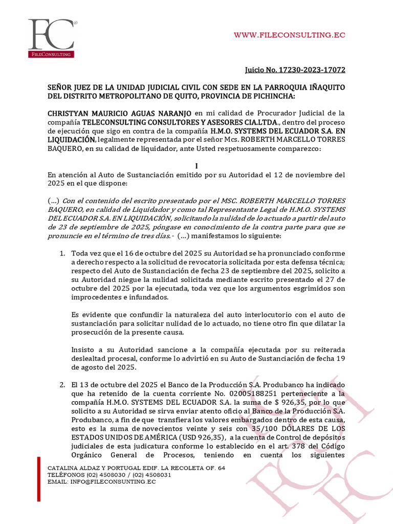 Teleconsulting-H.M.O Escrito Pron Prov 12-11-2025-Signed.pdf | PDF | Bancario