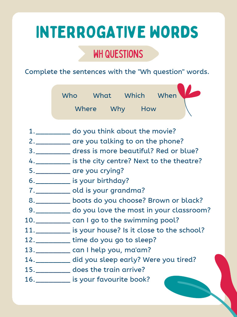 Worksheet - Interrogative Words | PDF | Grammar | Syntax