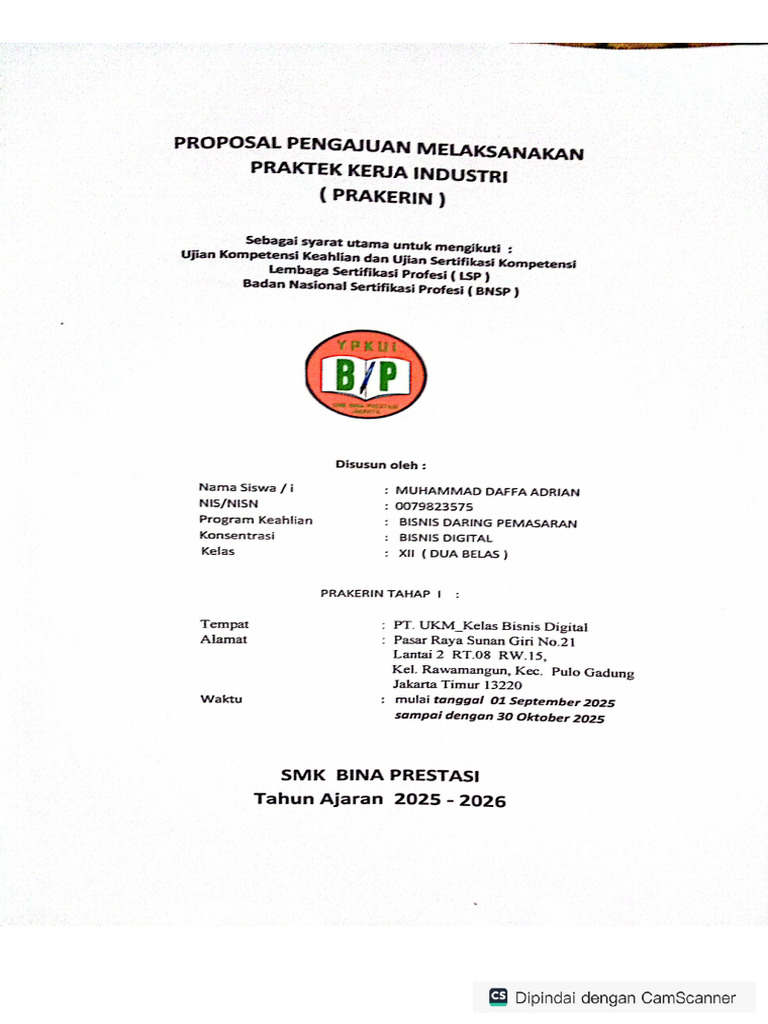 Muhammad Daffa_proposal Prakerin Tahap 1_PT UKM | PDF