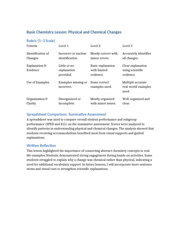 Basic Chemistry Physical Chemical Changes Lesson | PDF