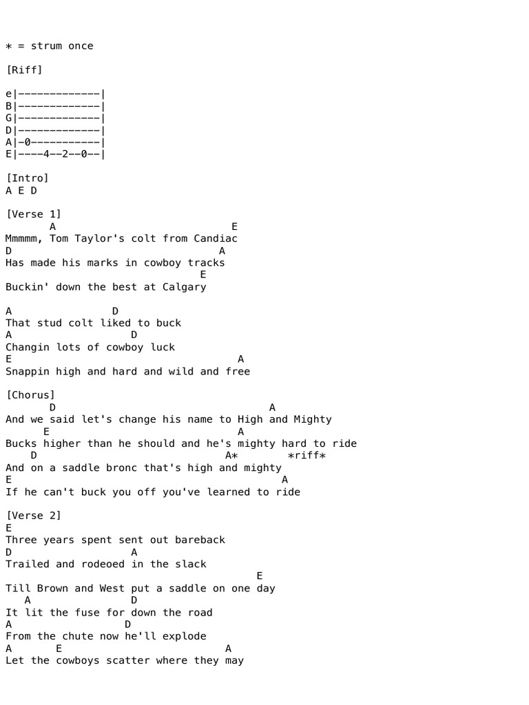 Colter Wall - High and Mighty - Chords | PDF | Equus (Genus ...