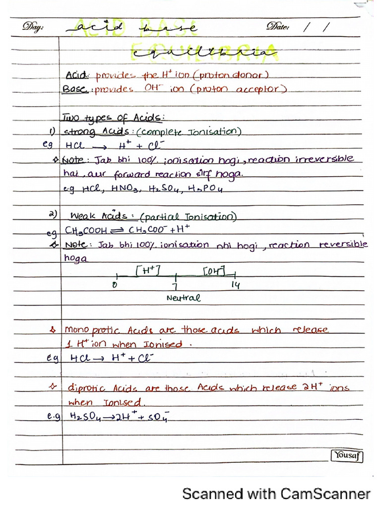 A2 Chemistry Notes Acid Base Equilibrium | PDF