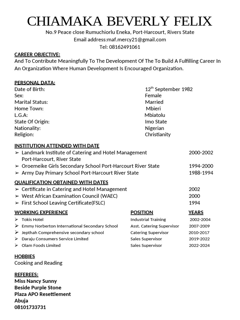 Chiamaka Beverly Felix CV | PDF