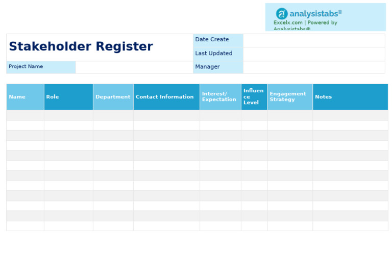 Analysistabs Stakeholder Register Template Blank Printable | PDF