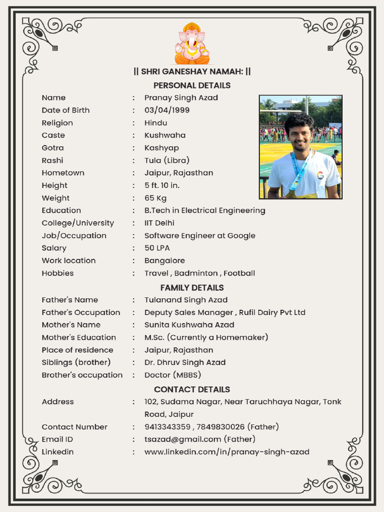 Pranay Biodata | PDF