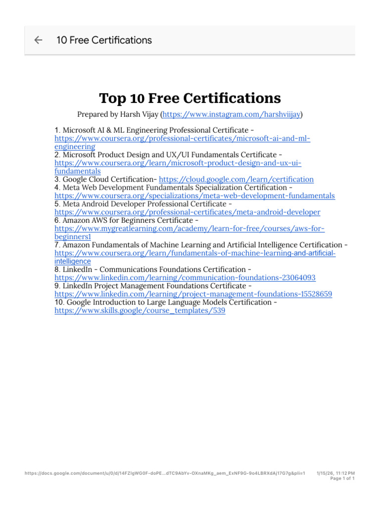 10 Free Certifications | PDF