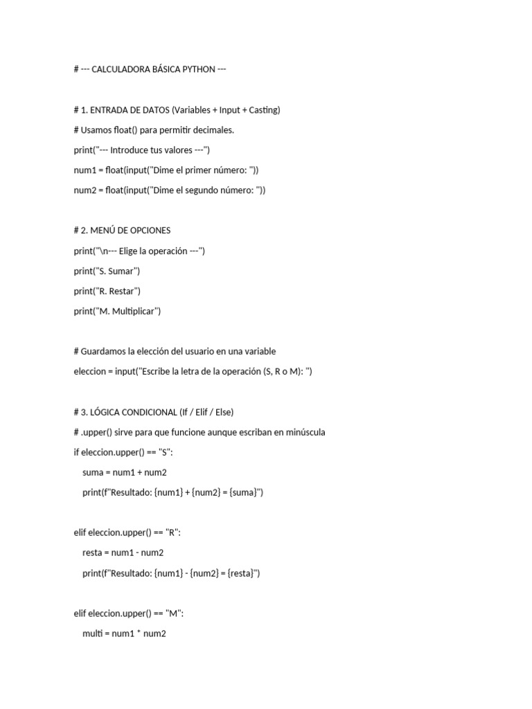 Calculadora Básica Python | PDF | Python (lenguaje de programación ...