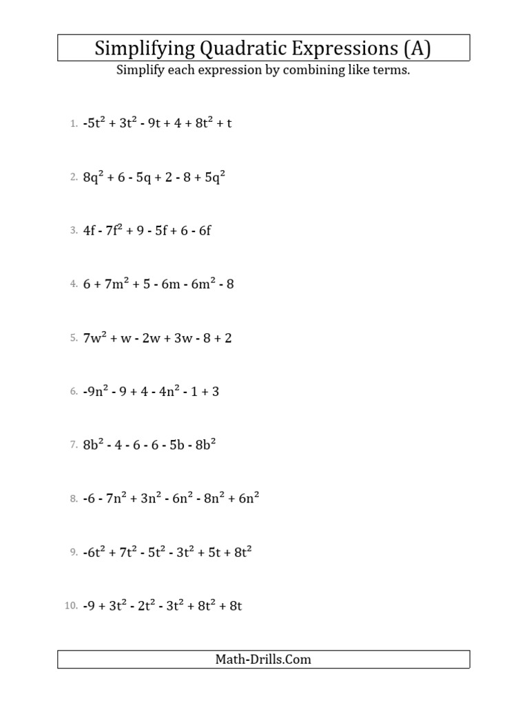 Algebra Quadratic Simplifying 0606terms 001.1425654886 | PDF