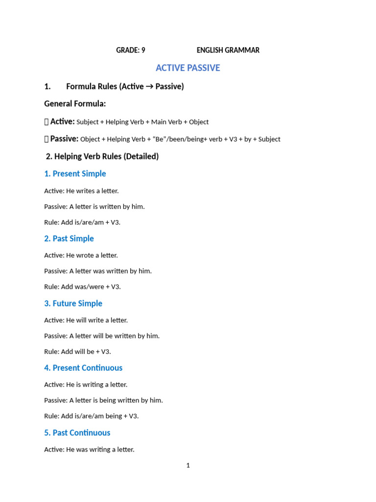 Active Passive Grade 9 Teacher 'S Notes | PDF | Perfect (Grammar) | Verb