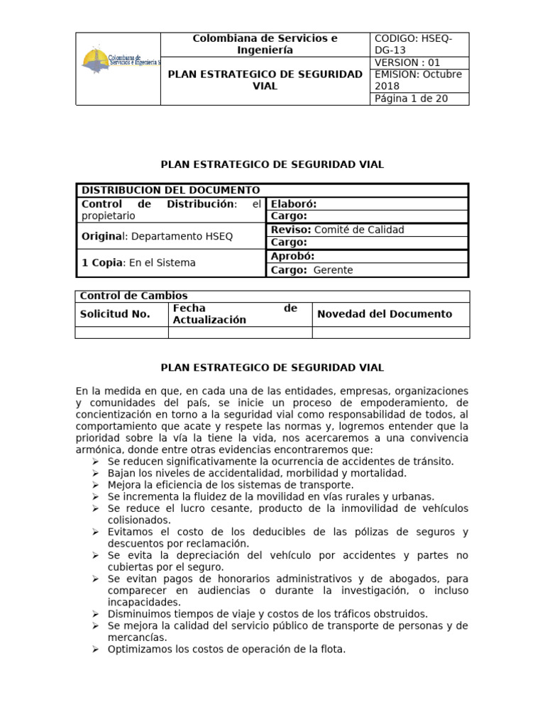 Hseq-Dg-13 Plan Estratégico de Seguridad Vial | PDF | Transporte ...