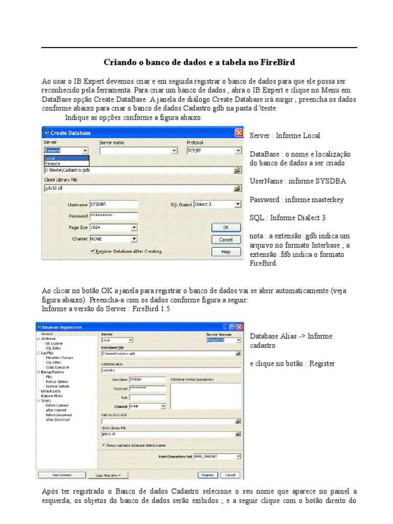 Tutorial Firebird Ibexpert | PDF | Janela (informática) | Dados