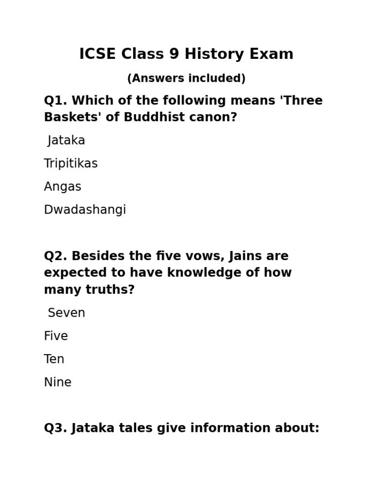 ICSE Class 9 History Exam MCQ | PDF | Ashoka | Noble Eightfold Path