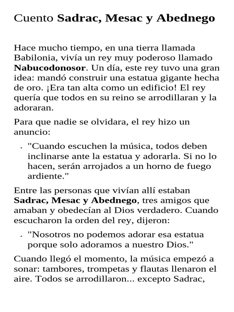 Cuento Sadrac Mesac y AbedNego | PDF | Sadrac, Mesac y Abednego