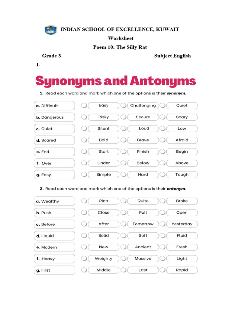 Grade 3 Poem 10 The Silly Rat Worksheet (English) | PDF
