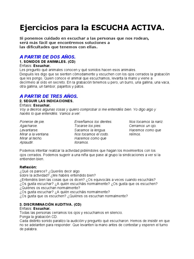 Ejercicios Para La ESCUCHA ACTIVA | Sonido | Conflicto (proceso ...