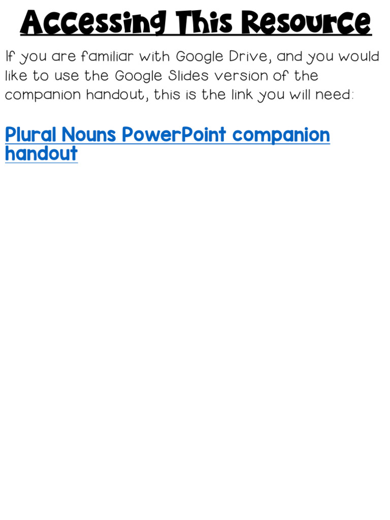 Plural Nouns Practice Worksheet - Google Slides Link | PDF