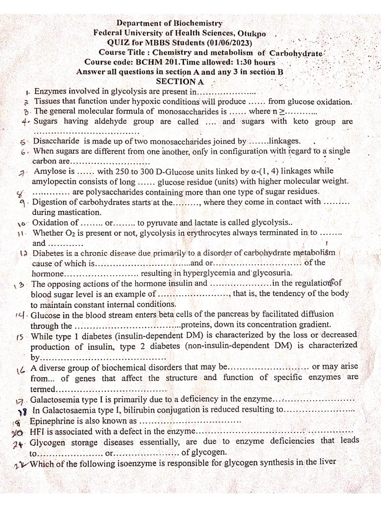 BCHM 201 Quiz, 01-06-23 | PDF