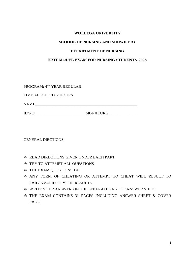 Exit Model Exam, 2023 Nursing - Final | PDF | Childbirth | Pregnancy