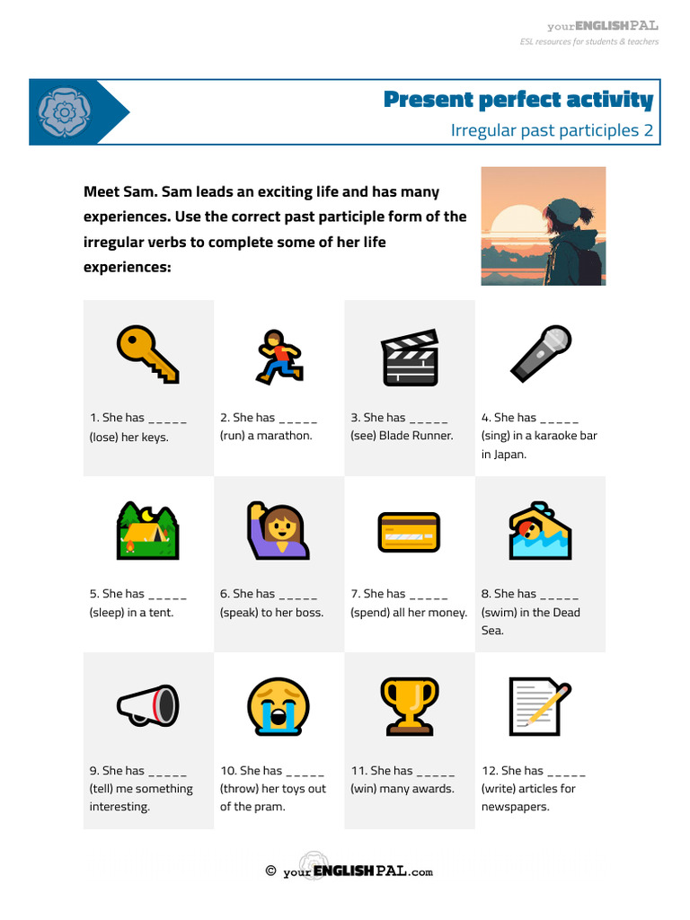 Your English Pal Grammar Worksheet Present Perfect Activity Irregular ...