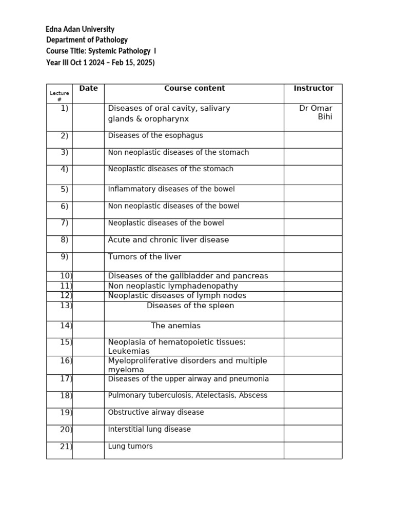Coarse Outline Pathology Systemic L | PDF