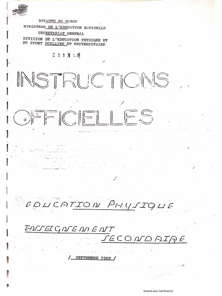 Instructions Officielles de L'EPS Au Maroc de 1982 | PDF