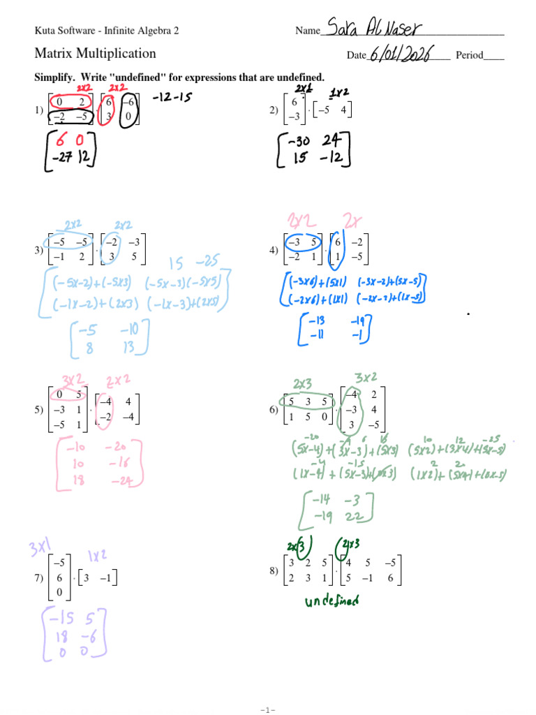 Matrix Multiplication PDF | PDF | Multiplication | Linear Algebra