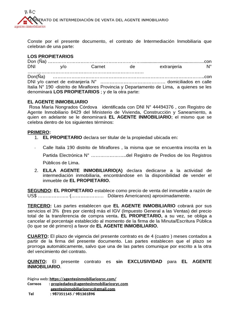Cont de Intermediación - Compra Venta No -Exclusiva- 2022 | PDF ...