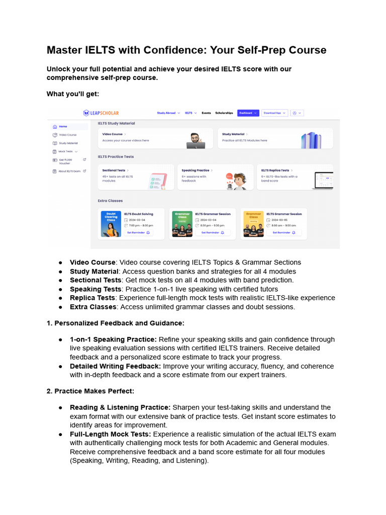 LeapScholar IELTS Self-Prep Brochure | PDF | International English ...