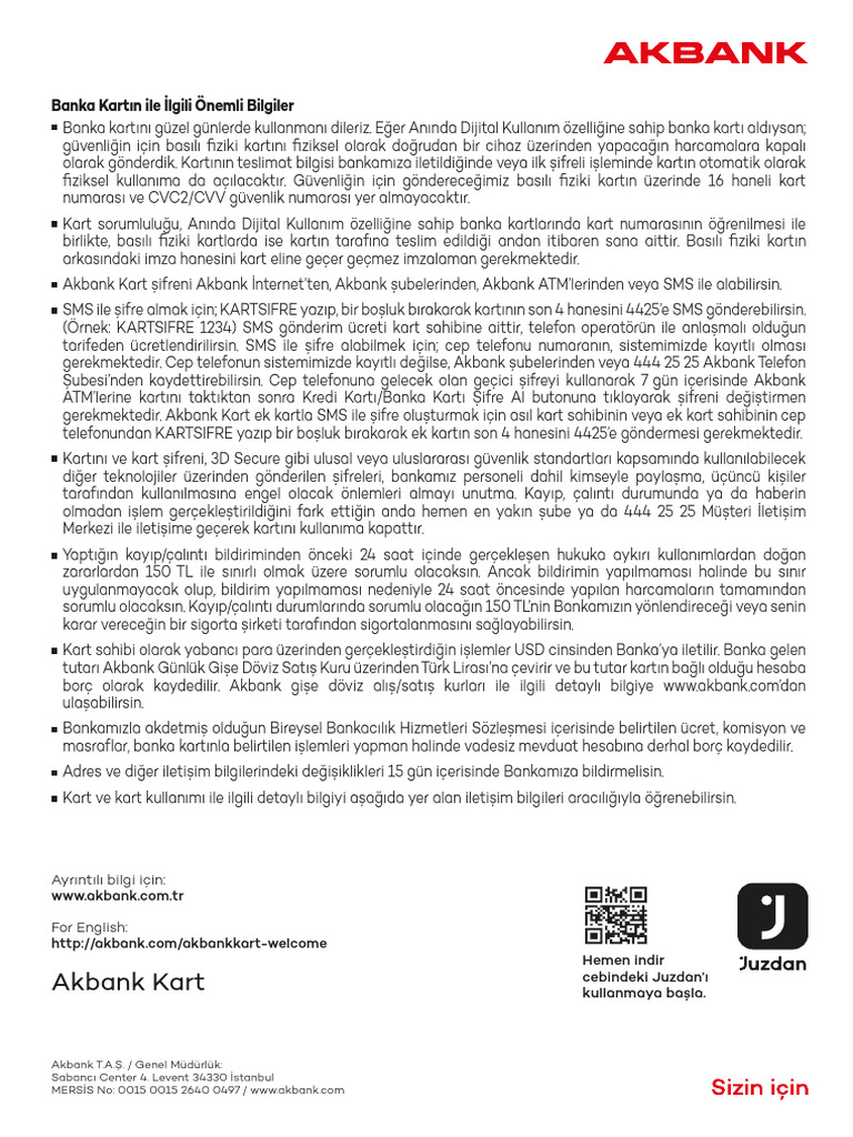 Akbank Kart Ile Ilgili Onemli Bilgiler | PDF
