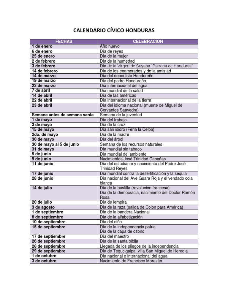 Calendario Cívico de Honduras 2024 | PDF | Honduras