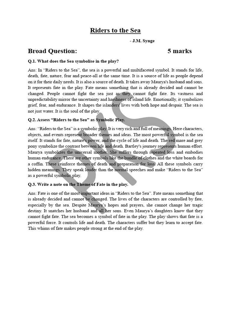Riders To The Sea - Broad Questions | PDF