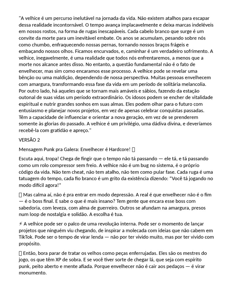 A Velhice É Um Percurso Inelutável Na Jornada Da Vida | PDF