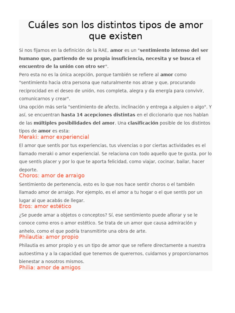 Cuáles Son Los Distintos Tipos de Amor Que Existen | PDF | Amor | Sicología