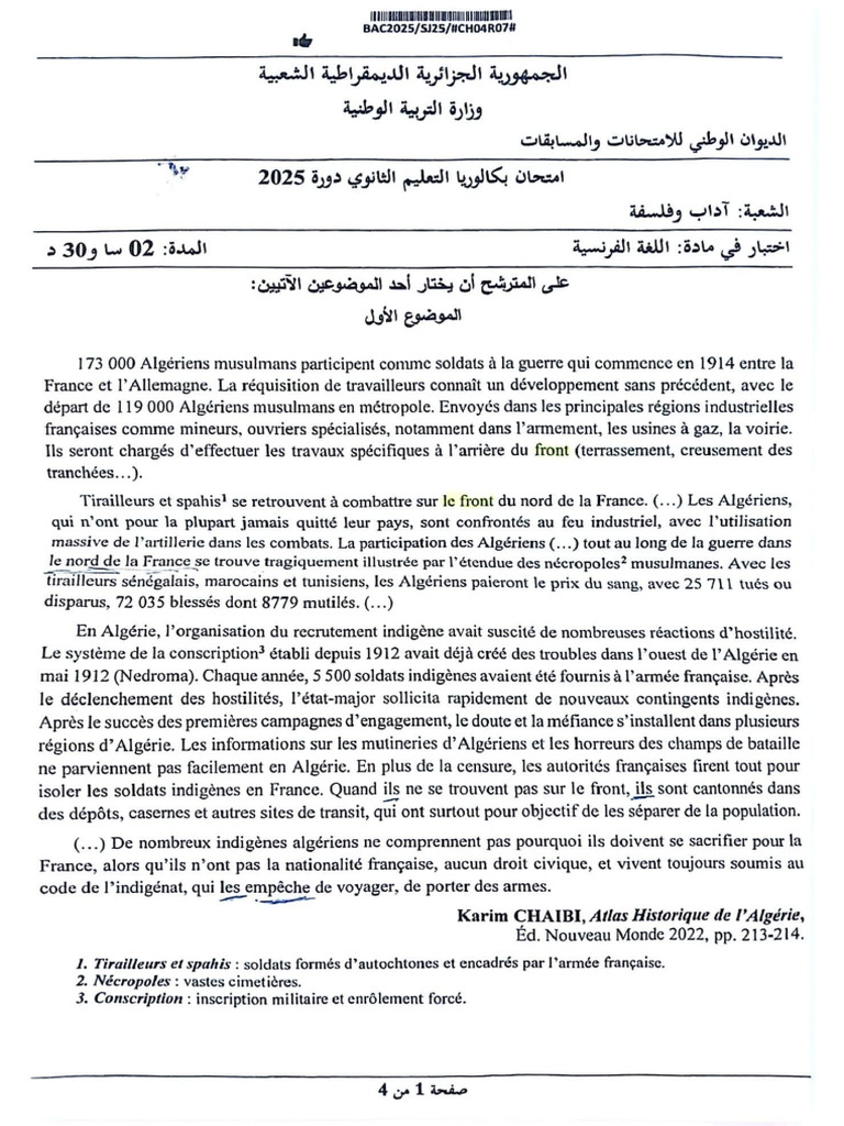 Bac Li French 2025 | PDF