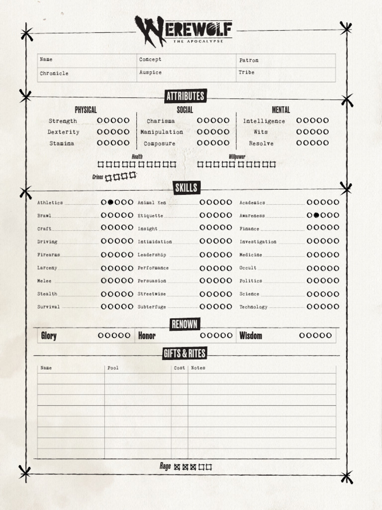 W5 Core Digital Character Sheets V2[1] | PDF