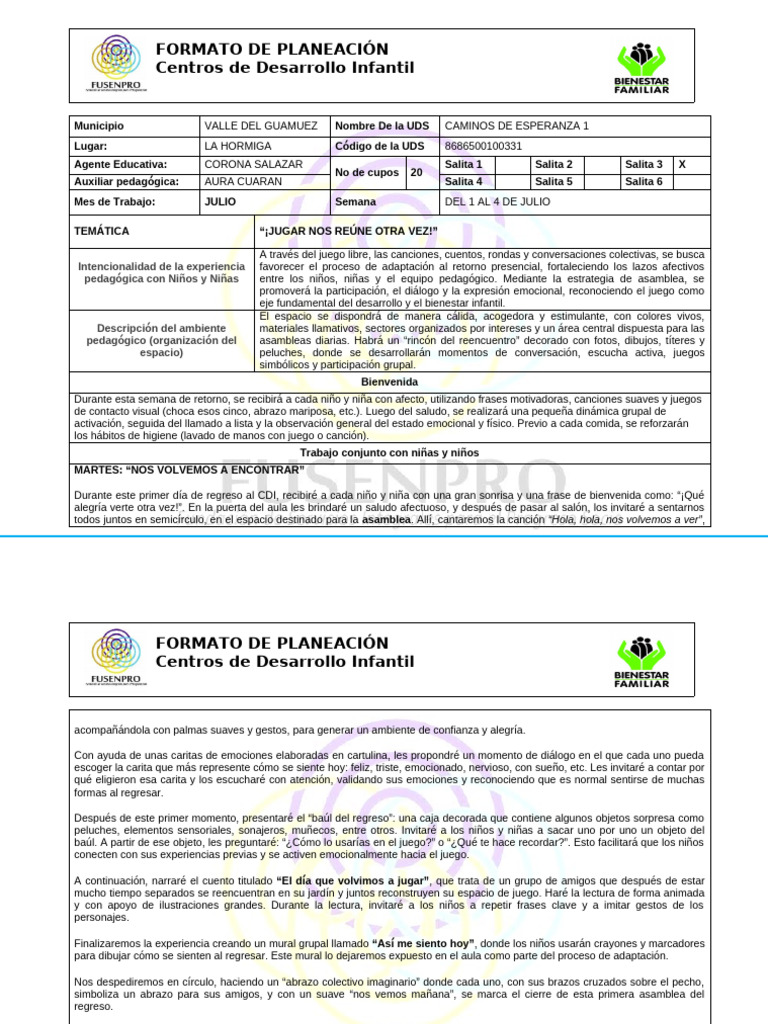 Planeacion Corona Julio | PDF | Las emociones