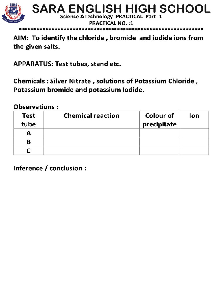 Science Part - 1 Practical Question Paper | PDF
