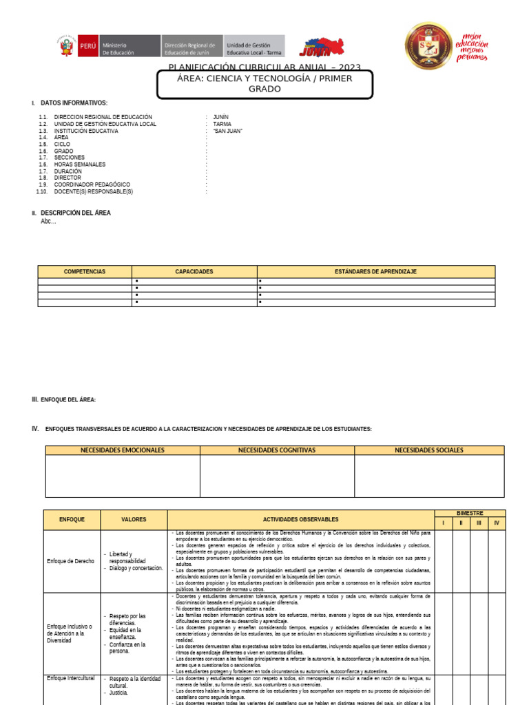 Programación Anual IE SJ 2023 | PDF | Enseñando | Entorno natural