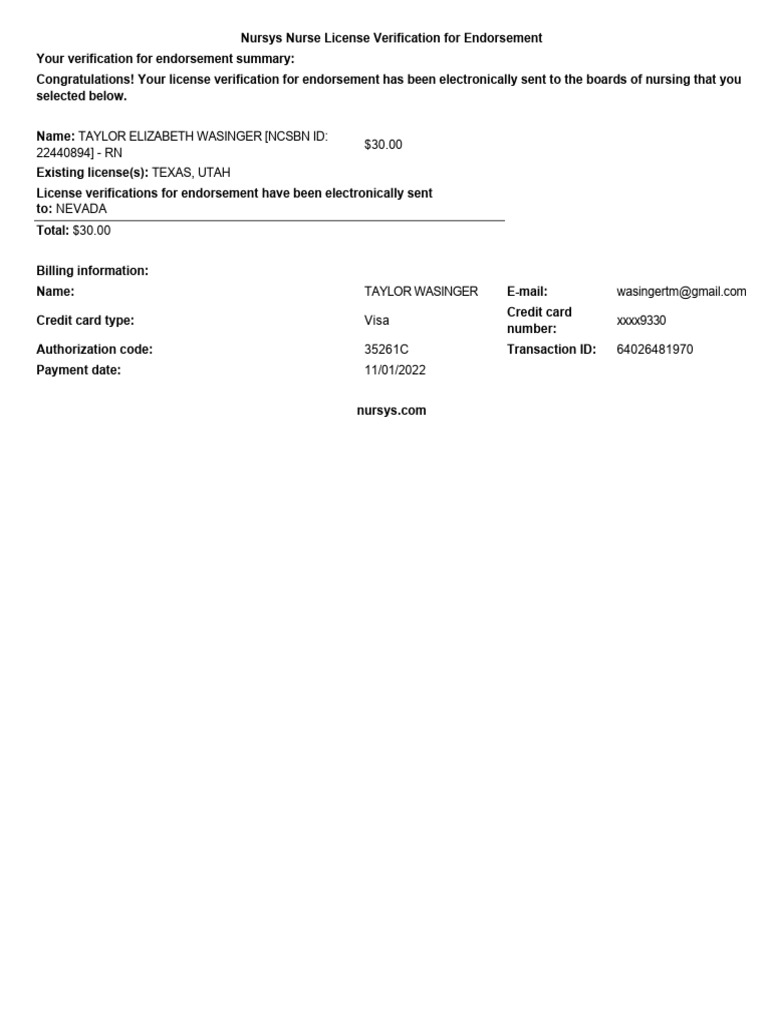 Nursys Verification Receipt | PDF