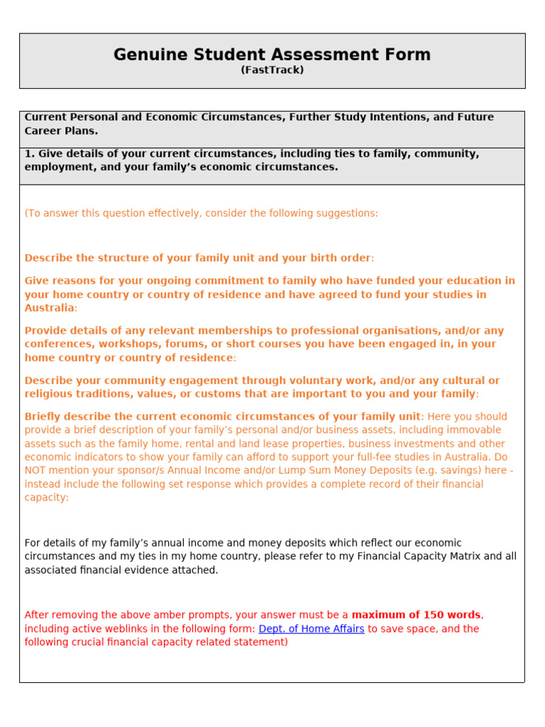 Genuine Student Assessment Form - FAST TRACK 2025 | PDF