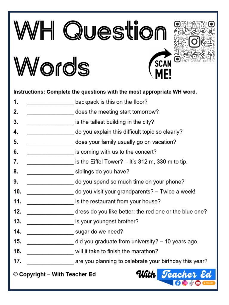 1.1 CA2 WH Question Words | PDF