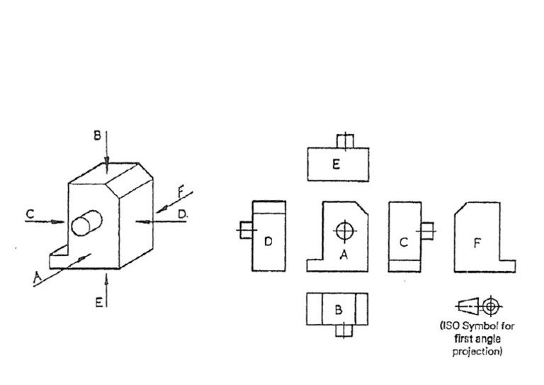 3D - 2D First Angle Orthographic Projection | PDF