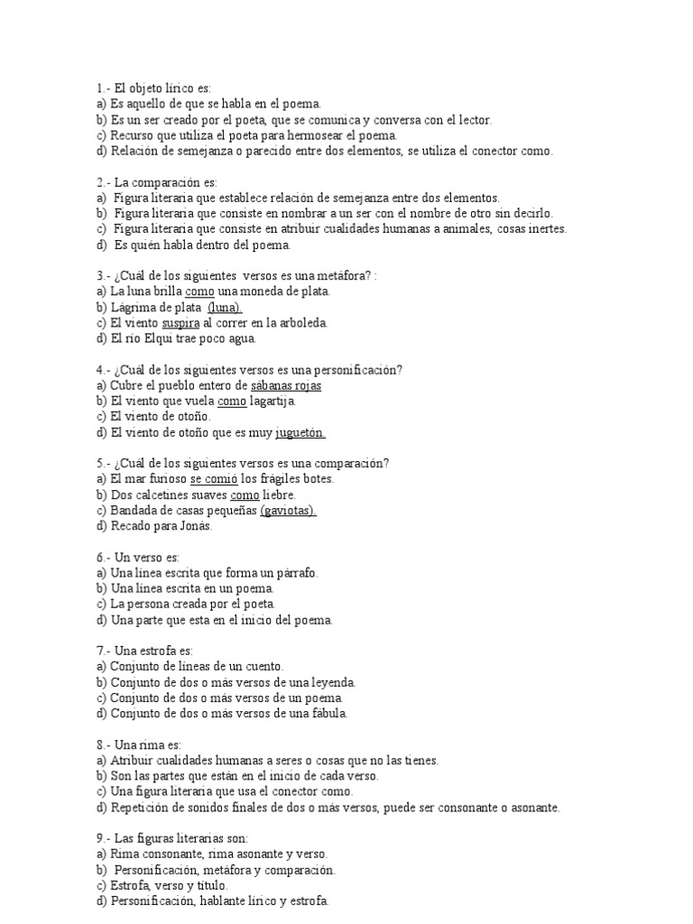 Preguntas sobre poesía para niños | PDF