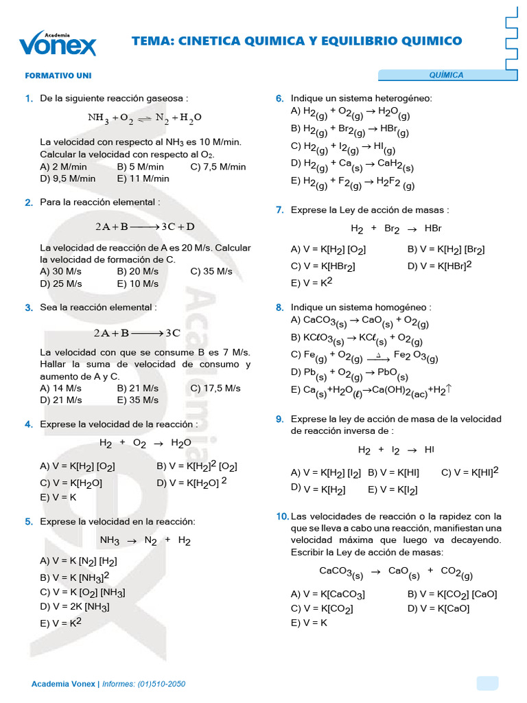 FOR_UNI_QU_S12_GC_ | PDF | Equilibrio químico | Velocidad de reacción