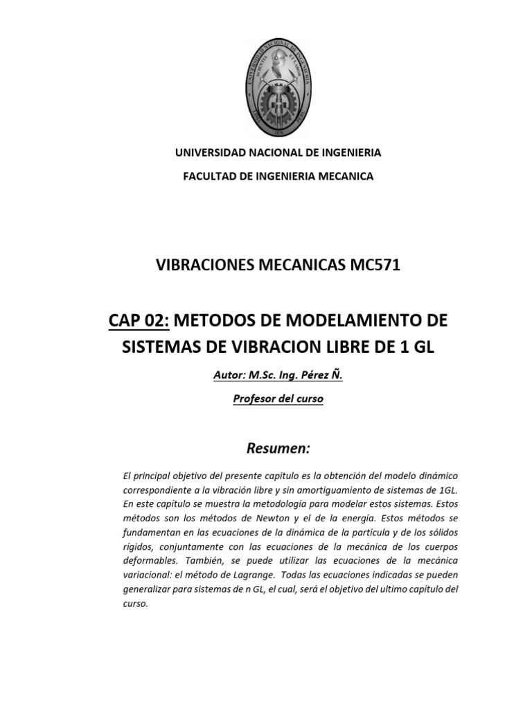 Cap 02, Metodos de Modelamiento de Sistemas de 1 GL | PDF | Dinámica ...