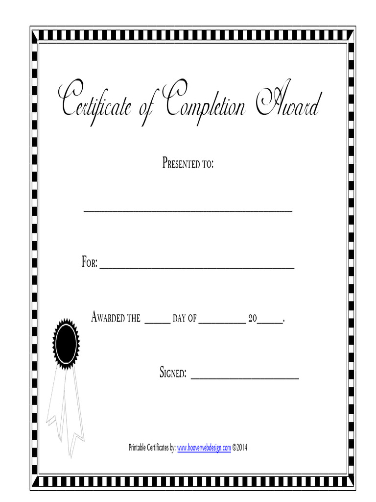Blank Completion Certificate Template | PDF