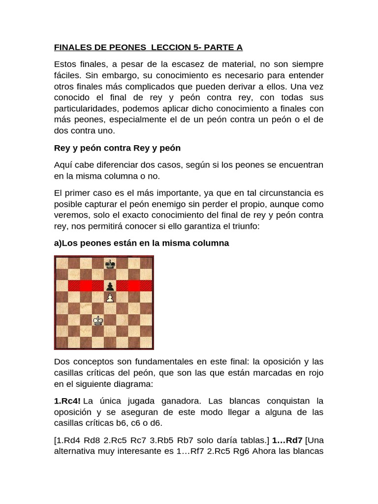 Finales de Peones Leccion 5 Parte A | PDF | Teoría del ajedrez | Juegos ...