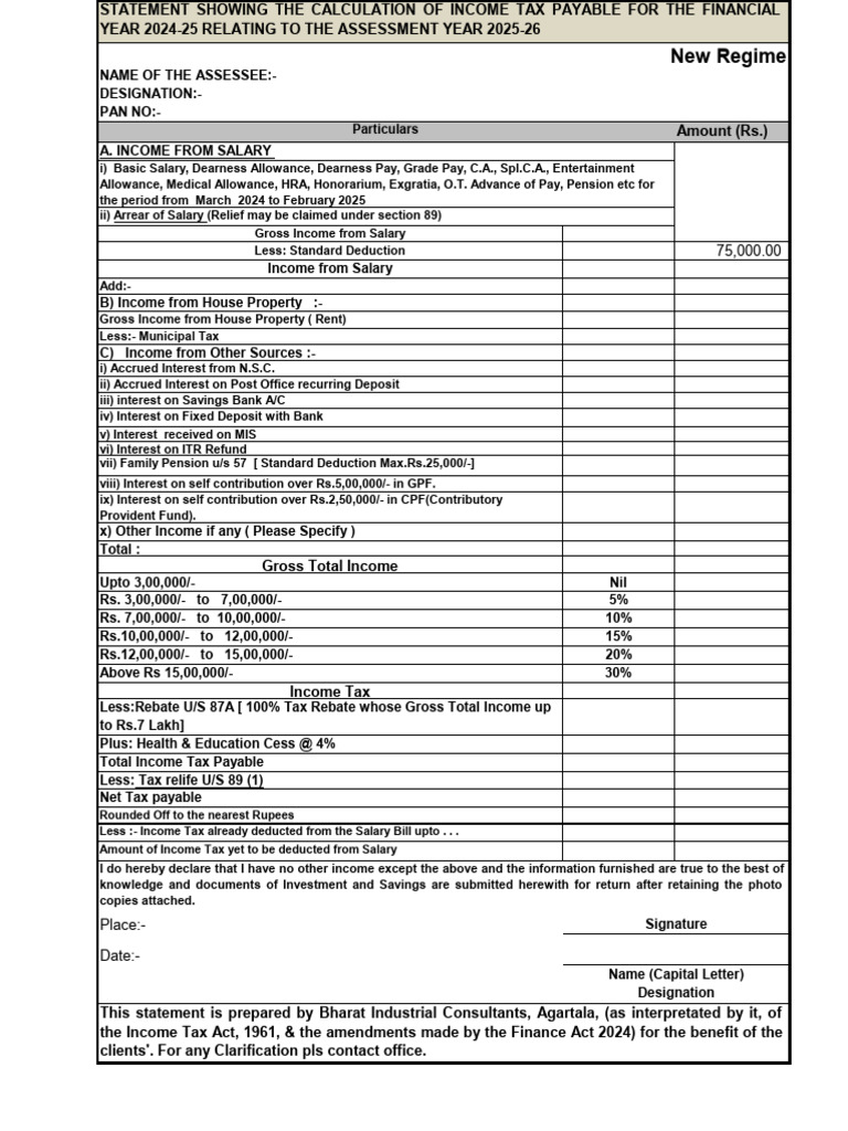Calculation Sheet 2024-25 | PDF | Income Tax | Taxes
